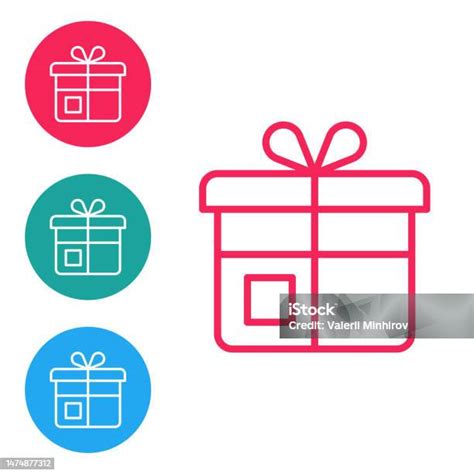 흰색 배경에 격리 된 빨간색 줄 선물 상자 아이콘 원 버튼에 아이콘을 설정합니다 벡터 공휴일에 대한 스톡 벡터 아트 및 기타 이미지 공휴일 기념일 나비매듭 Istock