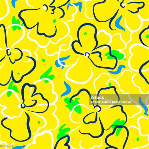 여름 자연 식물 배경 큰 데이지 꽃 싹 플로럴 매끄러운 패턴 윤곽 선개 그림입니다 우아한 야생 꽃 장식 심플한 디자인 벽지 직물 및 직물에 적합합니다 벡터에 대한 스톡 벡터