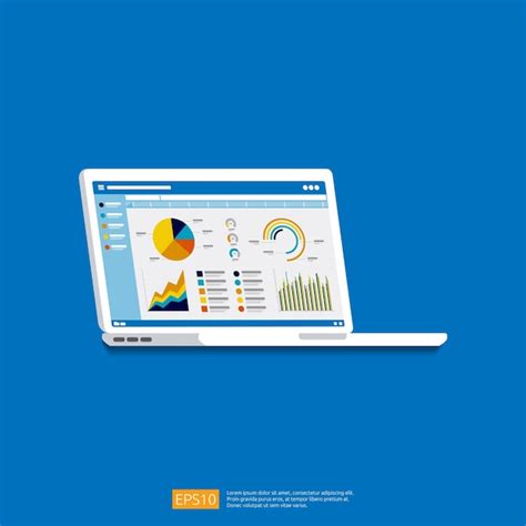 노트북 화면 아이콘의 웹 통계 분석 차트 계획 및 회계 분석 감사 관리 마케팅 그림에 대한 플랫 벡터 인포그래픽 추세 그래프