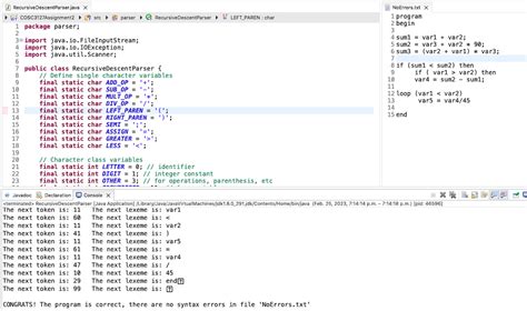 Recursive Descent Parser Java Erin Cameron
