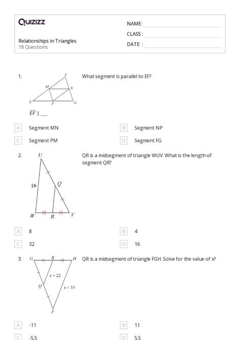 50 Angle Side Relationships In Triangles Worksheets For 10th Class On