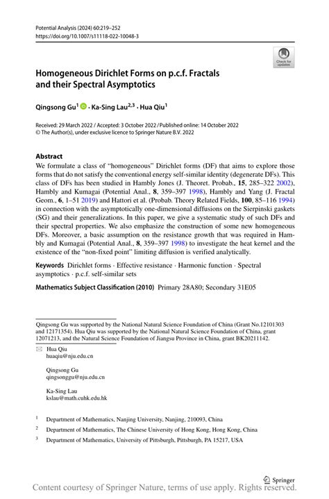 Homogeneous Dirichlet Forms On P C F Fractals And Their Spectral