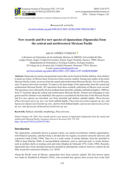 Pdf New Records And Five New Species Of Sipunculans Sipuncula From The Central And