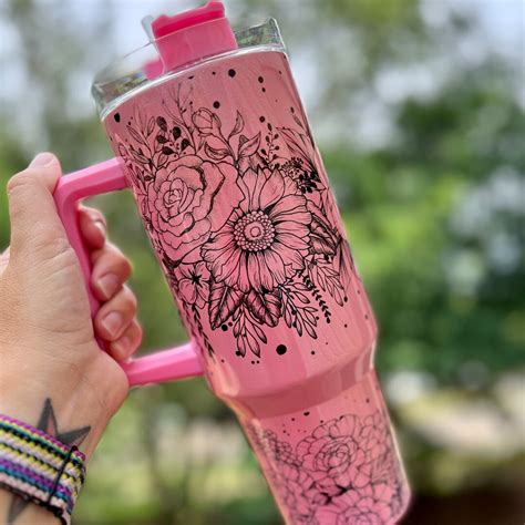 40 Oz Tumbler 40oz Floral Tumbler Shimmer Tumbler Pink Tumbler 40