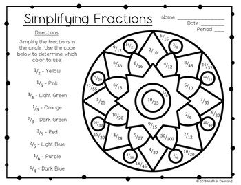 Simplifying Fractions Coloring Worksheet FREE