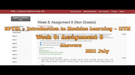 Nptel Introduction To Machine Learning Iitm Week 8 Assignment 8 Youtube
