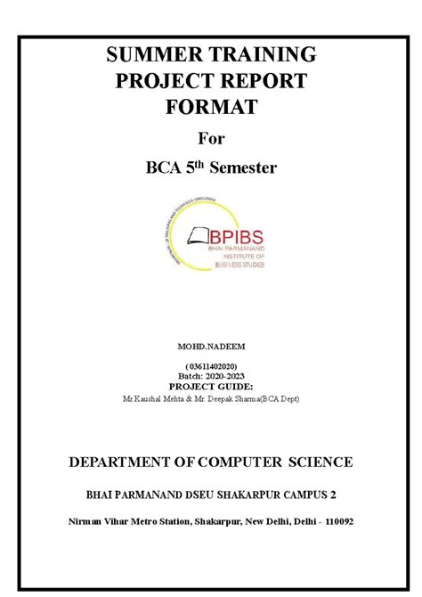 Bca 5th Sem Summer Training Internship Project Report By Mohd Nadeem