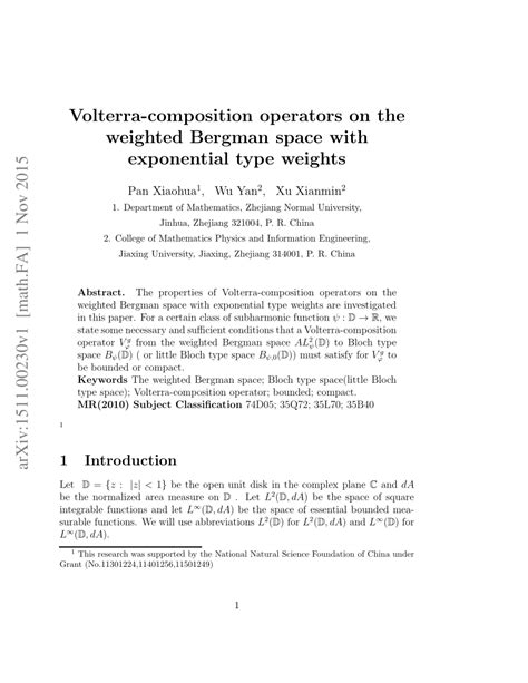 Pdf Volterra Composition Operators On The Weighted Bergman Space With