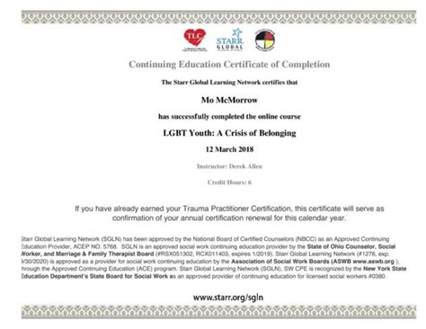 LGBT Certificate Of Completion Mo McMorrow