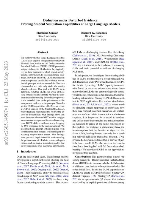 Pdf Deduction Under Perturbed Evidence Probing Student Simulation