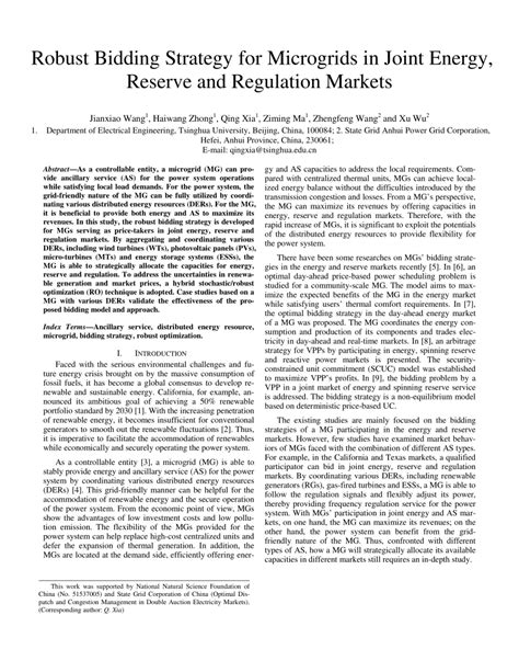 Pdf Robust Bidding Strategy For Microgrids In Joint Energy Reserve And Regulation Markets