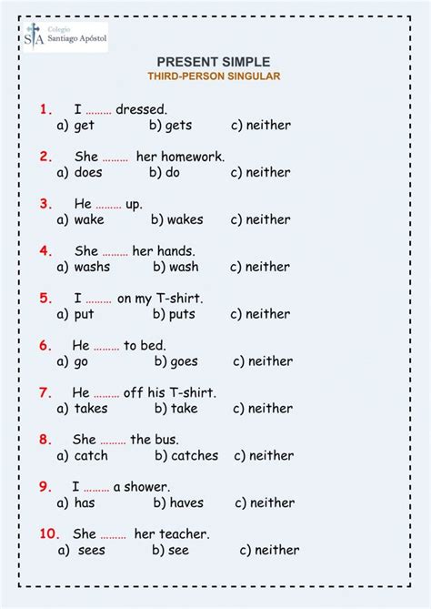 Third Person Singular Worksheet For English Learners
