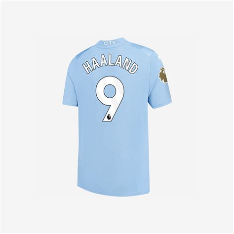 푸마 맨체스터 시티 2023 24 홈 저지 팀 라이트 블루 엘링 홀란드 프리미어 리그 풀 마킹 버전 Over The Pitch Kream
