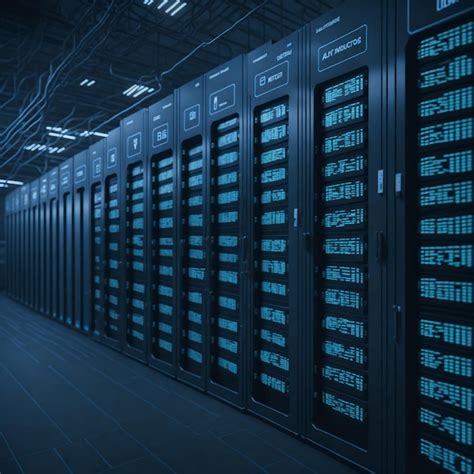 Premium Ai Image A Row Of Server Racks Inside A Big Datacenter