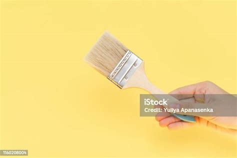 노란색 배경 위에 격리 된 페인트 브러시를 들고 있는 여성 개념에 대한 스톡 사진 및 기타 이미지 개념 개념과 주제 개선 Istock