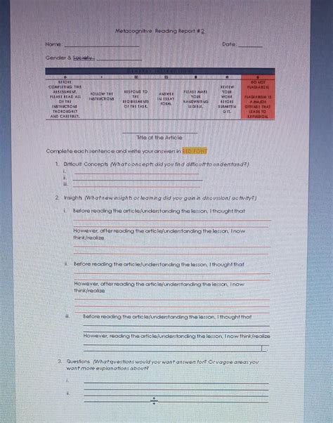 Write A Metacognitive Reading Report On The Article Chegg Com