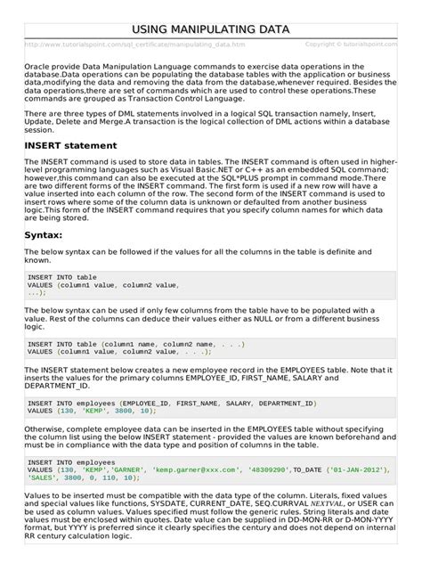 Manipulating Data Pdf Database Transaction Sql