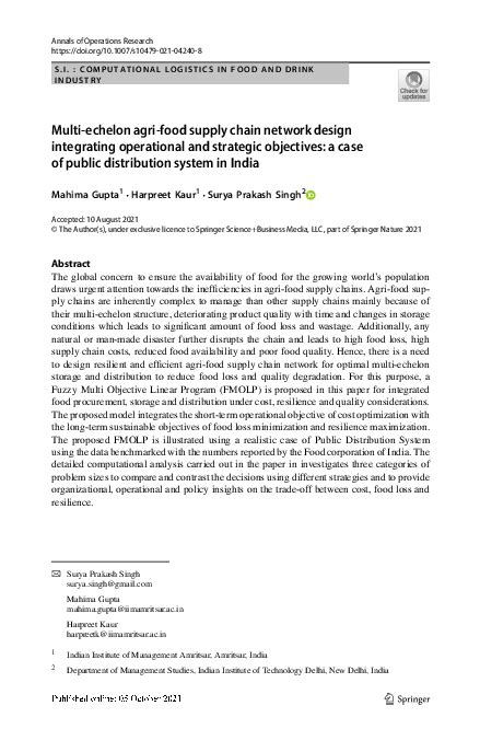 Pdf Multi Echelon Agri Food Supply Chain Network Design Integrating