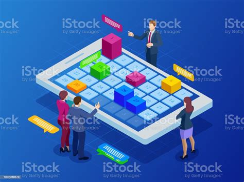 아이소메트릭 온라인 주간 일정 및 일정 계획 조직 관리 스마트폰 또는 태블릿에 온라인 비즈니스 워크플로 시간 관리 계획 작업