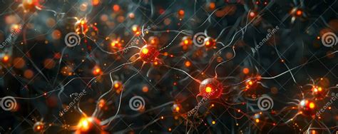 Neurons With Glowing Connections In A Network Close Up View Neural Communication And Brain