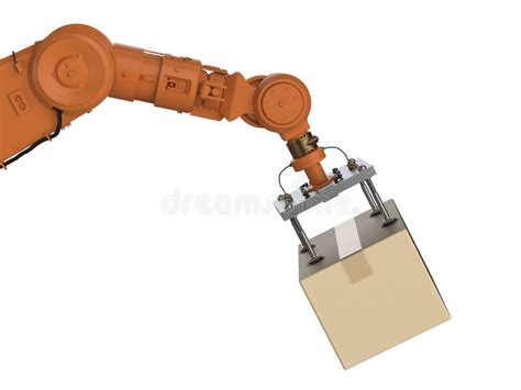 Automation Factory Or Cargo With 3d Rendering Robotic Arm Carry Cardboard Box Stock Illustration