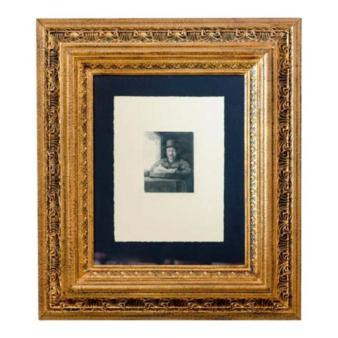 1800s Black And White Original Etching Self Portrait Drawing At A