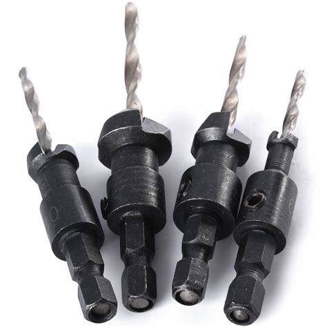 4 Sizes Tapered Counterbore Hss Countersink Drill Bit Set 1 4 Hex Shan