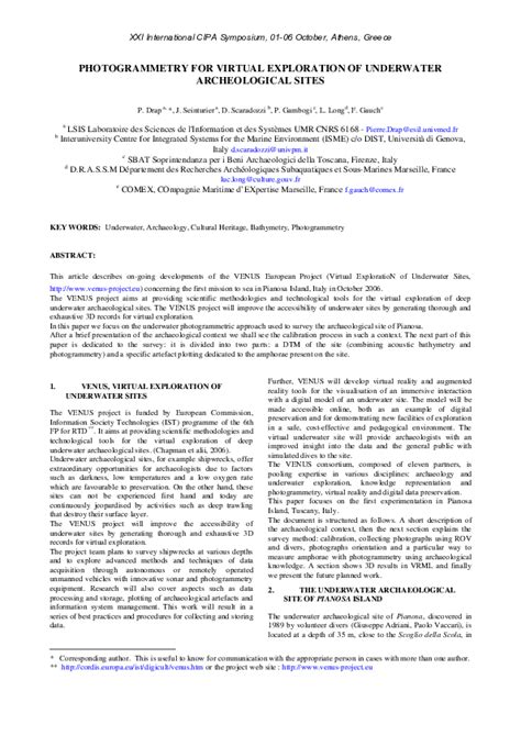 Pdf Photogrammetry For Virtual Exploration Of Underwater Archaeological Sites