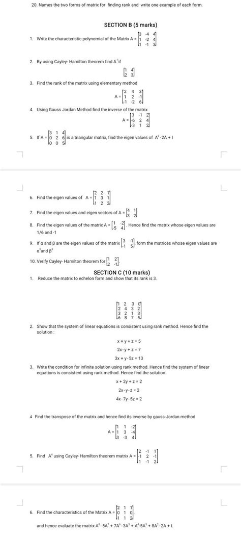 20 Names The Two Forms Of Matrix For Finding Rank And Write One Example