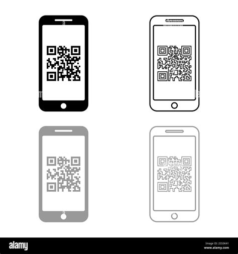 Smartphone With Qr Code On Screen Icon Outline Set Black Grey Color Vector Illustration Flat
