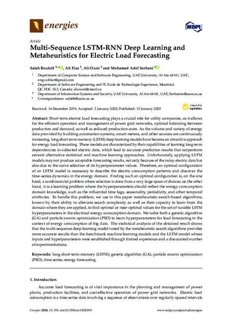 Pdf Multi Sequence Lstm Rnn Deep Learning And Metaheuristics For Electric Load Forecasting