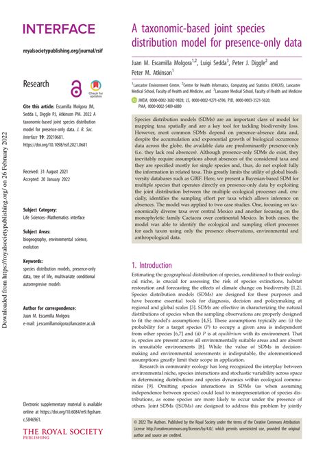 Pdf A Taxonomic Based Joint Species Distribution Model For Presence Only Data