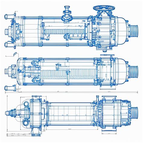 Industrial Submersible Pump Technical Line Drawing Stable Diffusion
