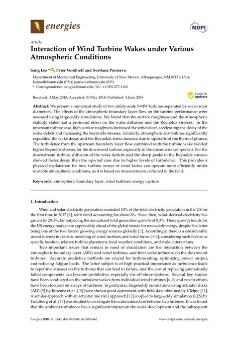 Pdf Interaction Of Wind Turbine Wakes Under Various Atmospheric Conditions