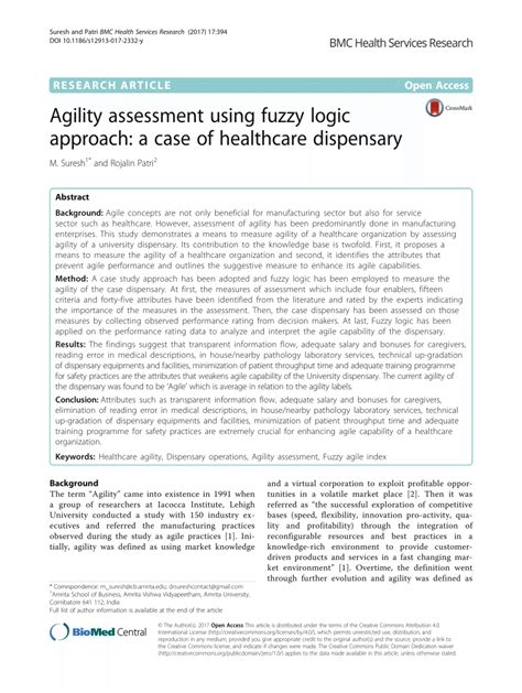Pdf Agility Assessment Using Fuzzy Logic Approach A Case Of Healthcare Dispensary
