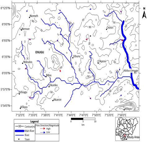Topographic And Flow Direction Map Of The Study Area Download Scientific Diagram