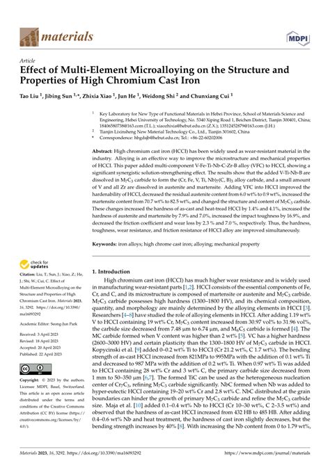 Pdf Effect Of Multi Element Microalloying On The Structure And Properties Of High Chromium