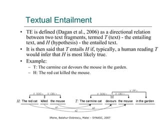 A Distributed Architecture System For Recognizing Textual Entailment PPT