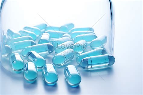 유리 질감이있는 연한 파란색 캡슐