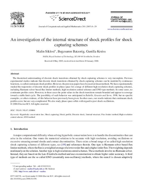 Pdf An Investigation Of The Internal Structure Of Shock Profiles For Shock Capturing Schemes