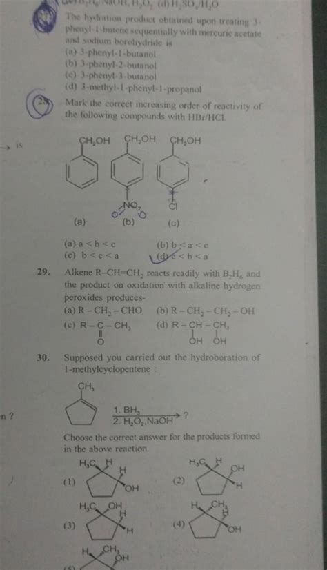 Mark Ihe Correct Increasing Order Of Reactivity Of The Following Compound