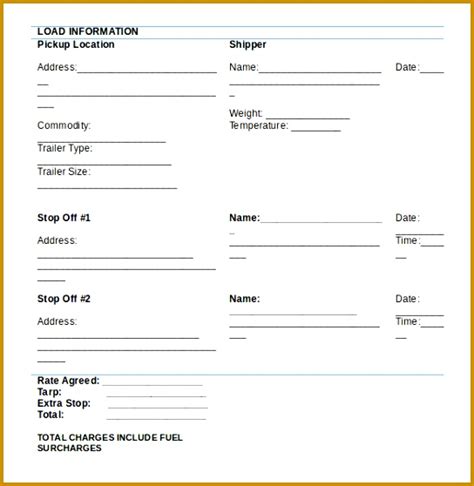 Printable Rate Confirmation Template