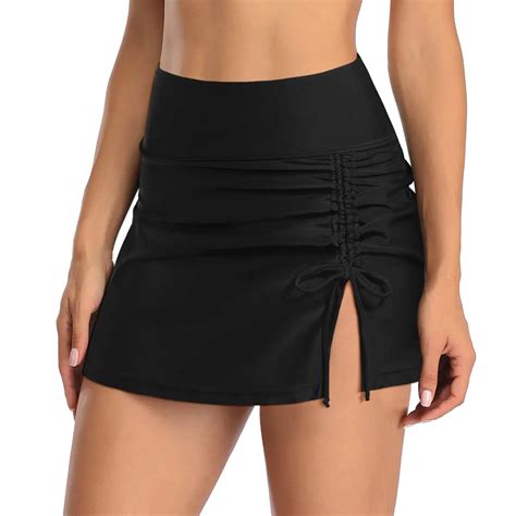 Womens Skirted Swim Bottom With Built In Briefs High Waisted Split