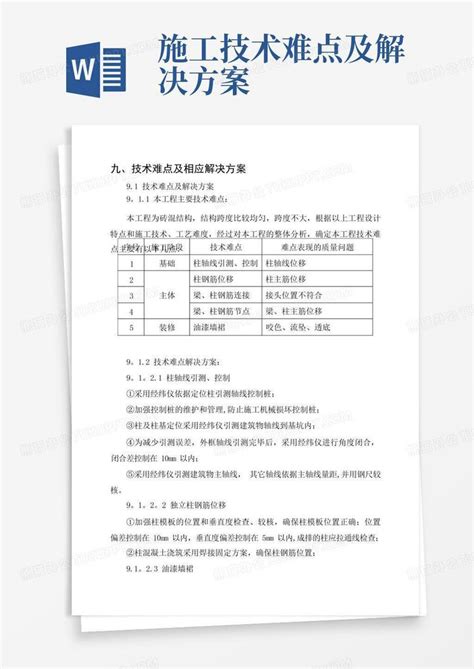 施工技术难点及解决方案word模板下载编号lvnedoze熊猫办公