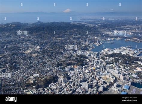Yokosuka Chuo Station Aerial Shot From The West Side Towards Enoshima