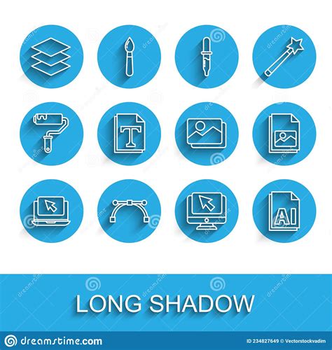 Set Line Laptop And Cursor Bezier Curve Layers Computer Monitor Ai