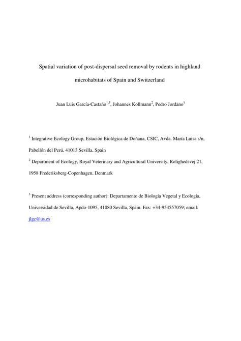 Pdf Spatial Variation Of Post Dispersal Seed Removal By Rodents In