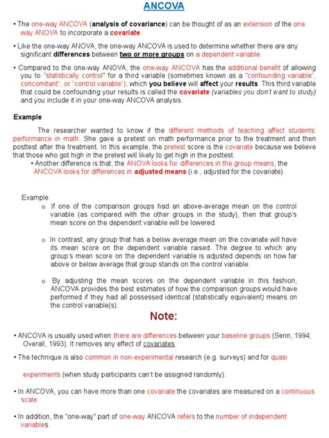 An In Depth Examination Of The Key Assumptions And Application Of Analysis Of Covariance Ancova