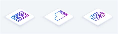 아이소메트릭 라인 레트로 오디오 카세트 테이프 그랜드 피아노와 음악 테이프 플레이어를 설정합니다 흰색 정사각형 버튼 벡터 3차원 형태에 대한 스톡 벡터 아트 및 기타 이미지