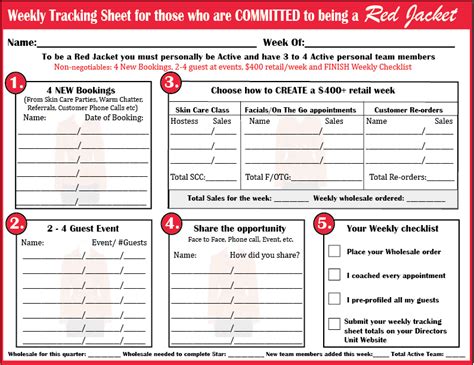 Red Jacket Tracking Sheet Mary Kay Tracking Mary Kay Hostess Mary